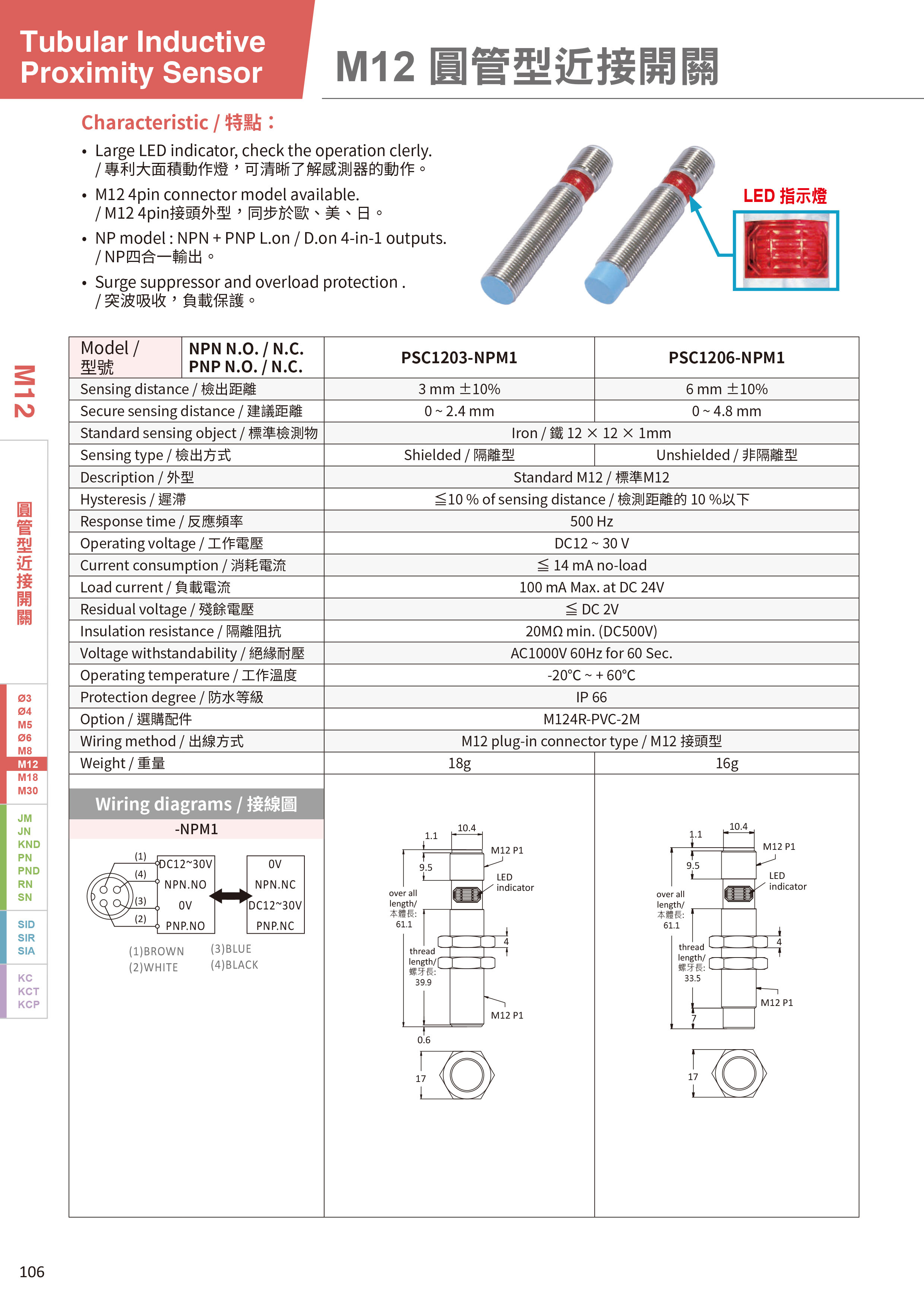 PSC1203-NPM1 Tubular Inductive Proximity Sensor PSC1203-NPM1 Tubular Inductive Proximity Sensor